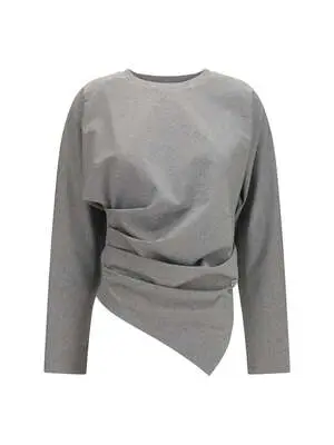 GANNI Ganni Women Asymmetric Draped Stretch Cotton Top Gray