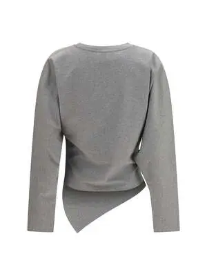GANNI Asymmetric Draped Stretch Cotton Top - Gray