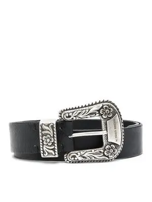 GOLDEN GOOSE Leather Belt With Engraved Western Buckle - Black