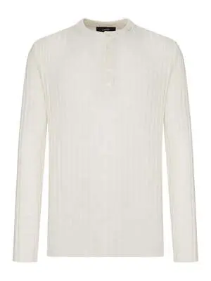 Amiri Henley Long-sleeved Ribbed Knit Sweater - Cream