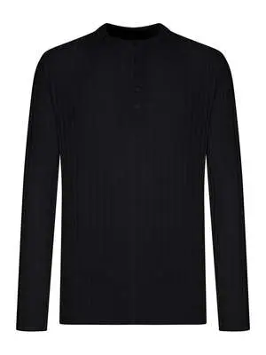 Amiri Henley Long-sleeved Ribbed Knit Sweater - Black