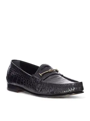 TOM FORD Crocodile Print Leather Moccasin With Metal Clip