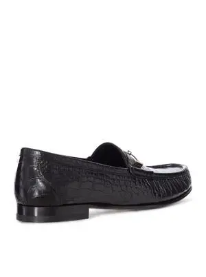 TOM FORD Crocodile Print Leather Moccasin With Metal Clip