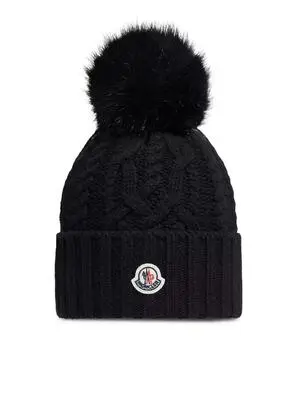 Moncler Wool And Cashmere Blend Hat With Pom Pom - Black