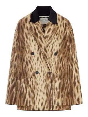 FORTE_FORTE Short Coat In Virgin Wool And Alpaca Blend “royal Leopard” Gold - Multicolor