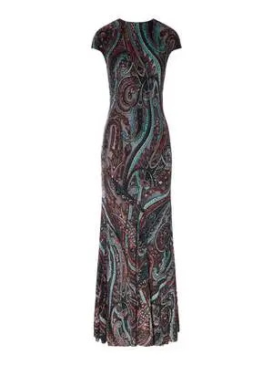 Etro Long Paisley Print Dress With Short Sleeves - Multicolor