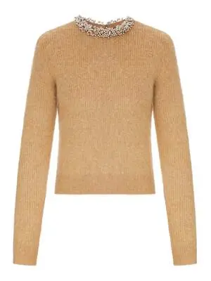 SELF-PORTRAIT Alpaca Blend Sweater With Jewel Collar - Brown