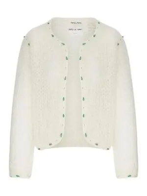 FORTE_FORTE Short Cardigan In Openwork Knit With Embroidery - Cream