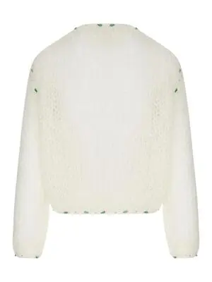 FORTE_FORTE Short Cardigan In Openwork Knit With Embroidery