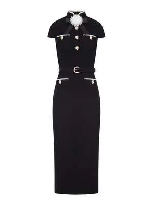 SELF-PORTRAIT Long Dress With Jewel Buttons And Belt - Black