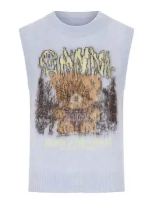 GANNI Crewneck Knitted Vest With Front Graphic Intarsia
