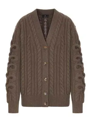 Etro Cable Knit Cardigan With Curly Sleeves - Multicolor
