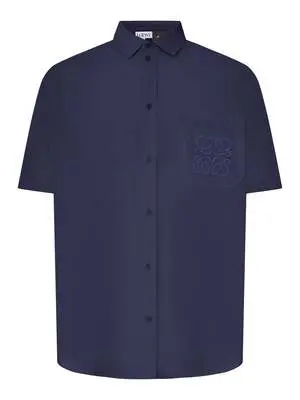 Loewe X Paula`s Ibiza Short-sleeved Textured Poplin Shirt - Blue