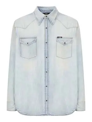 Amiri Washed Denim Western Shirt With Metal Buttons - Multicolor