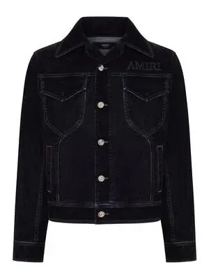 Amiri Flocked Denim Jacket With Embroidered Logo And Metal Buttons