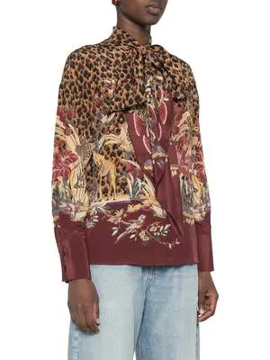 Etro Animal And Floral Printed Shirt With Neck Bow - Multicolor
