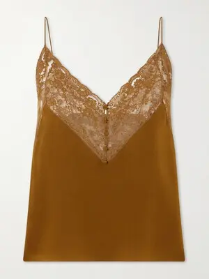 Saint Laurent Lace-trimmed Silk-satin Camisole - Brown