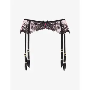 Agent Provocateur Elvie Floral-embroidery Mesh Suspenders - Pink/black