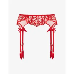 Agent Provocateur Nelle Embroide Tulle Suspender - Red