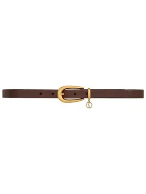 Saint Laurent Thin Cassandre Leather Belt With Elongated - Brown