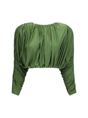 SELF-PORTRAIT Draped Jersey Top - Green
