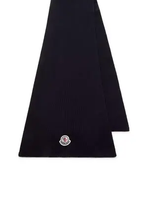 Moncler Wool Scarf With Logo - Black