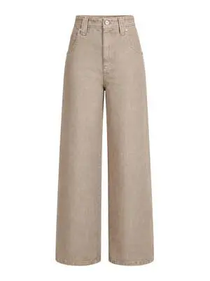 Brunello Cucinelli Beige Lamé Denim Baggy Trousers With Embellishment - Cream