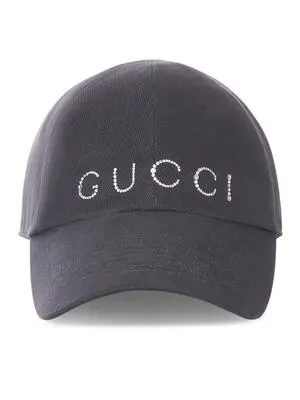 Gucci Baseball Cap With Crystal Logo - Black