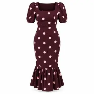 GIRL IN MIND Jennifer Wine Polka Midi Dress