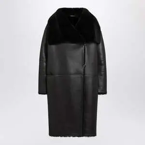 TOTEME Oversized Dark Sheepskin Coat - Brown