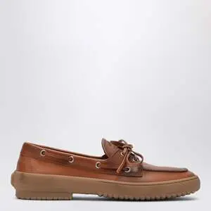 Miu Miu Deck Boat Shoes In Leather, Cognac