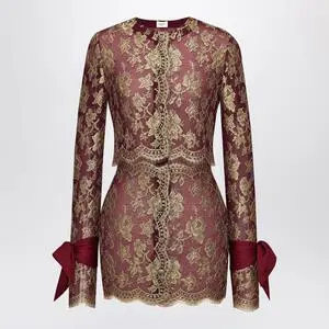Saint Laurent Pepin Mini Dress In Metallic Lace - Red