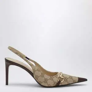 Gucci Beige Donna Slingback Pumps In Gg Fabric - Cream