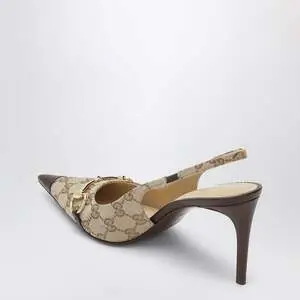 Gucci Beige Donna Slingback Pumps In Gg Fabric - Cream
