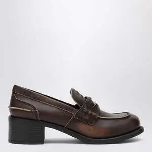 Miu Miu Ebony Calfskin Loafers - Brown