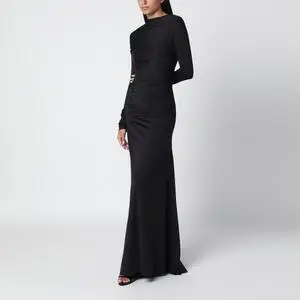 Victoria Beckham Long Dress With Draped Shoulders - Black