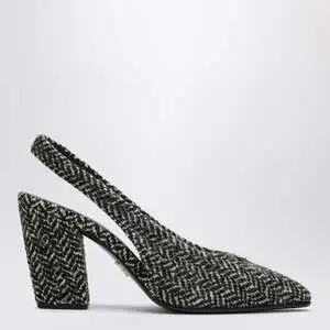Prada And Black Slingback Pumps In Chevron Fabric - White