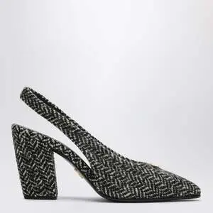 Prada And Black Slingback Pumps In Chevron Fabric - White