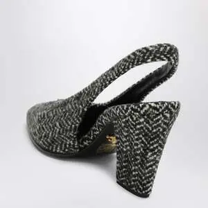 Prada And Black Slingback Pumps In Chevron Fabric - White