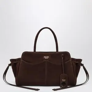 Prada Large Dark Suede Carry Bag - Brown