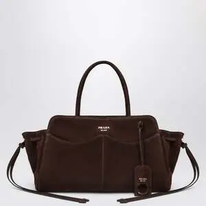 Prada Large Dark Suede Carry Bag - Brown