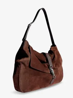 Gucci Jackie Flap Suede Shoulder Bag - Black