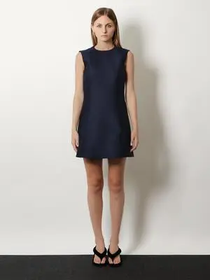 Balenciaga A-line Merino Wool And Silk Blend Short Dress - Blue