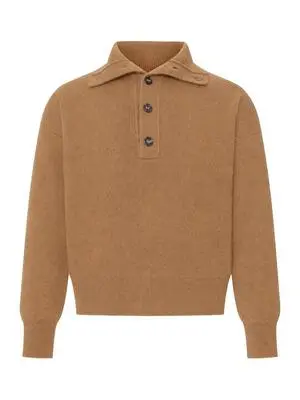 AMI Paris Wool Sweater With Polo Collar - Brown