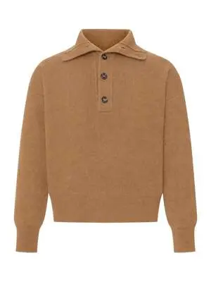 AMI Paris Wool Sweater With Polo Collar - Brown