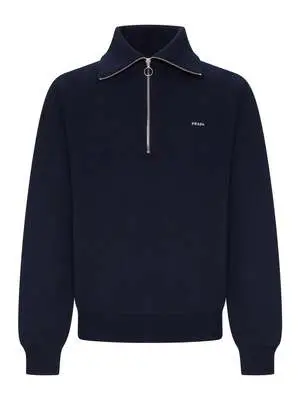 Prada Knitted Polo Shirt With Logo - Blue