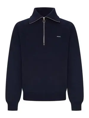 Prada Prada Men Knitted Polo Shirt With Prada Logo Blue