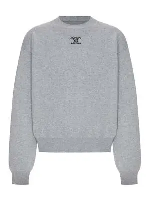 Celine Cashmere Crew-neck Sweater With Front Logo - Gray