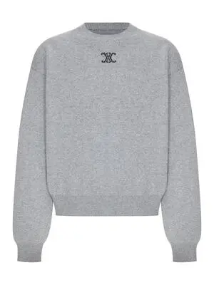 Celine Cashmere Crew-neck Sweater With Front Logo - Gray