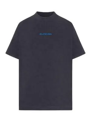 Balenciaga Medium Fit T-shirt With Blue Logo - Black